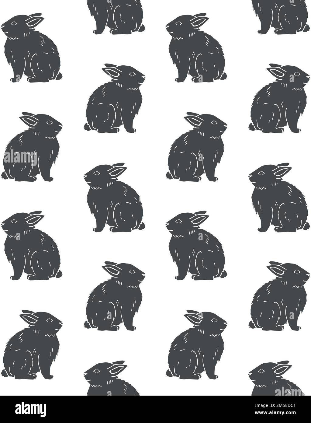 Vector seamless pattern of hand drawn doodle sketch black bunny rabbit ...