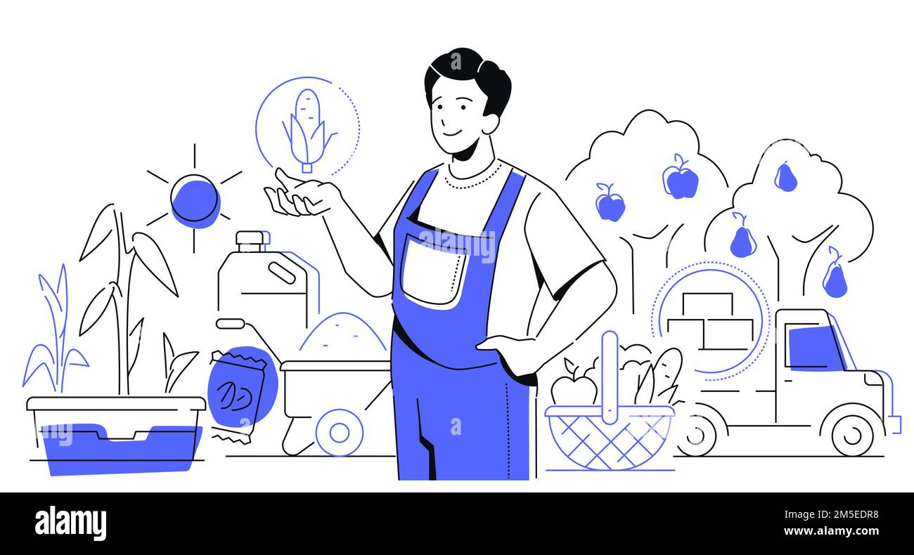 Vegetable farm - colorful line design style illustration Stock Vector ...