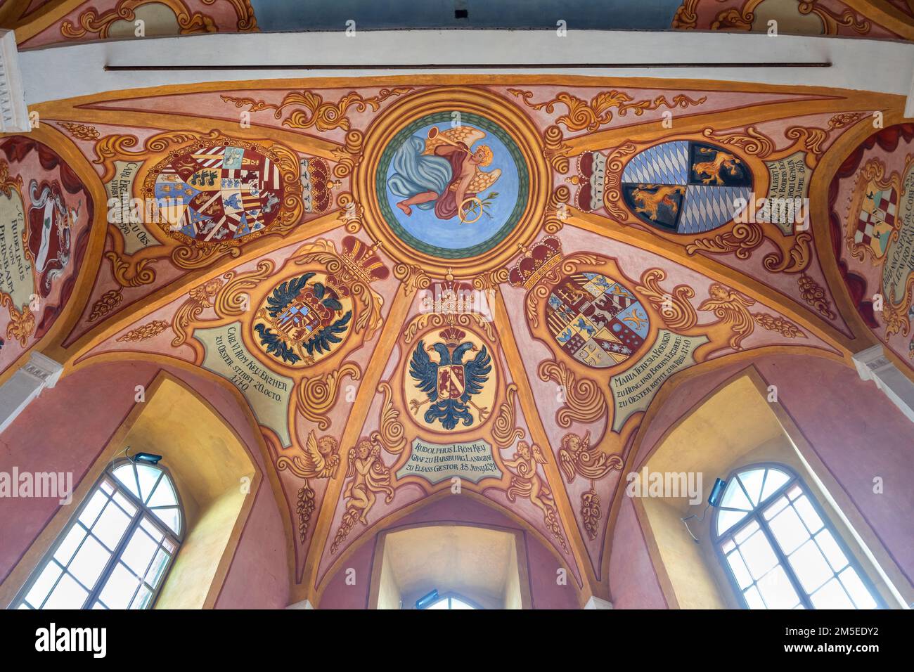Apse with frescoes in St. George Chapel interior at Ljubljana Castle in ...