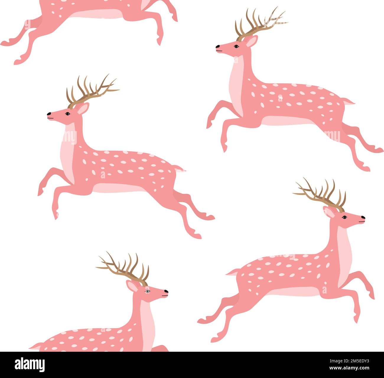 Vector seamless pattern of pink flat hand drawn jumping deer isolated ...
