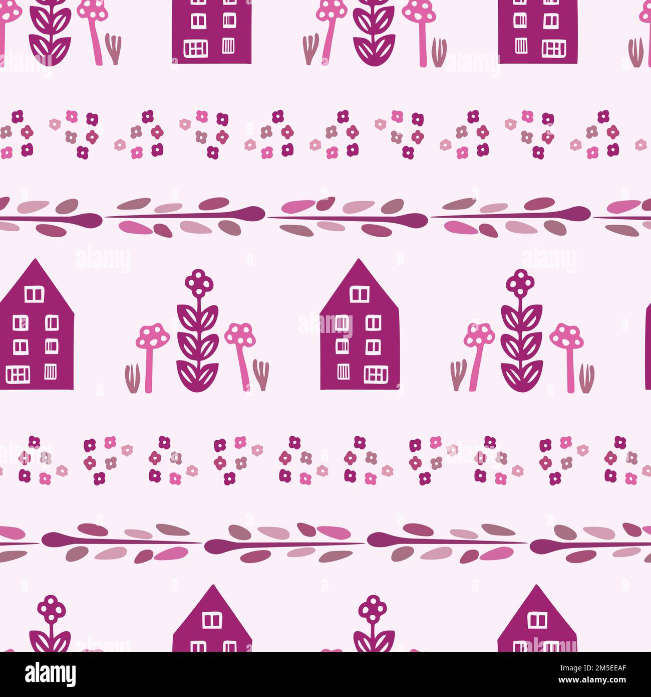 Viva magenta cottage home seamless vector pattern. Color of the year ...