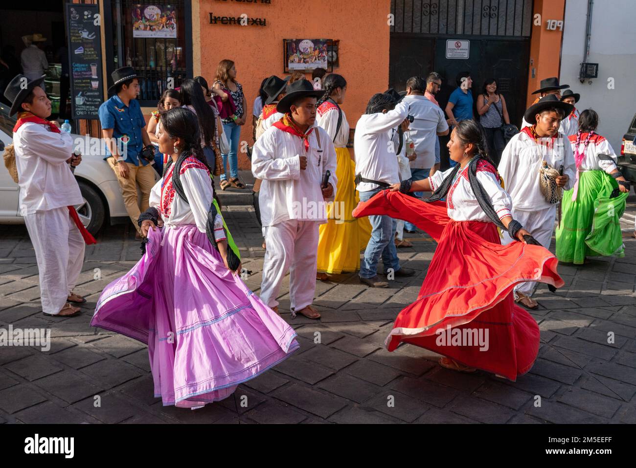 Dancers performing a traditional folk dance from San Vicente Coatlan in ...