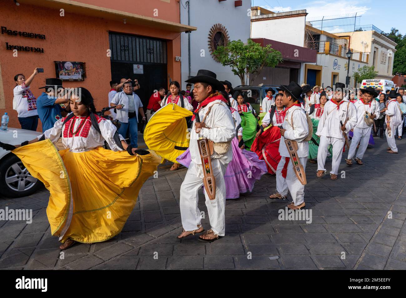 Dancers performing a traditional folk dance from San Vicente Coatlan in ...