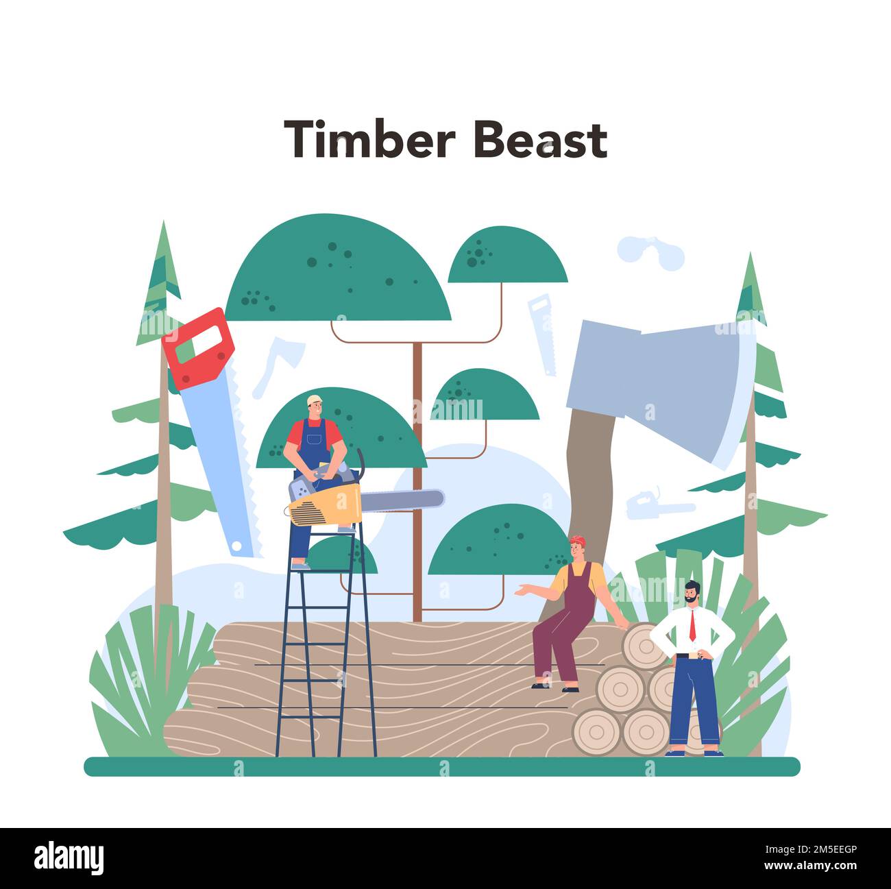Timber Industry And Wood Production Concept Logging And Woodworking Process Forestry