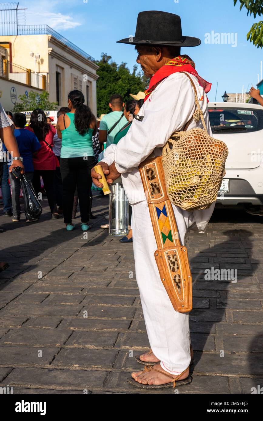 Dancer in traditional dress from San Vicente Coatlan with a fancy ...
