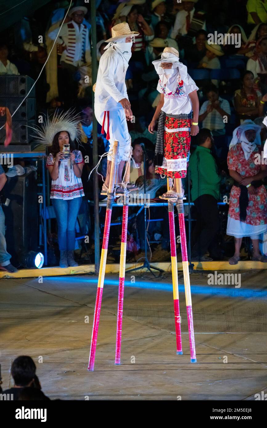 Zancudos de Zaachila or Stilt Dancers performing at a Guelaguetza venue ...
