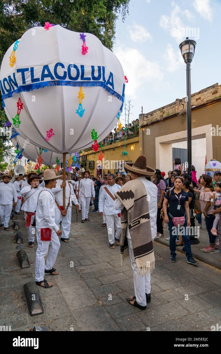 The dance troupe from Tlacolula in traditional dress in the Guelaguetza ...
