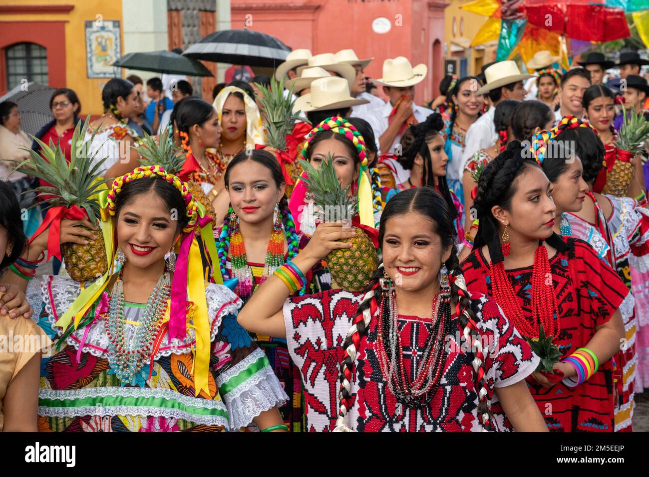 The Flor de Piña dancers from San Juan Bautista Tuxtepec in a parade at ...