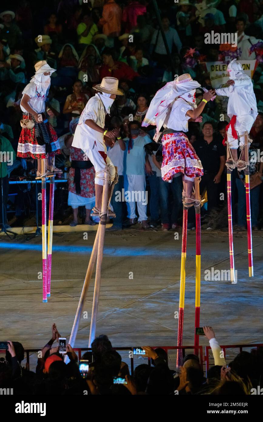 Zancudos de Zaachila or Stilt Dancers performing at a Guelaguetza venue ...