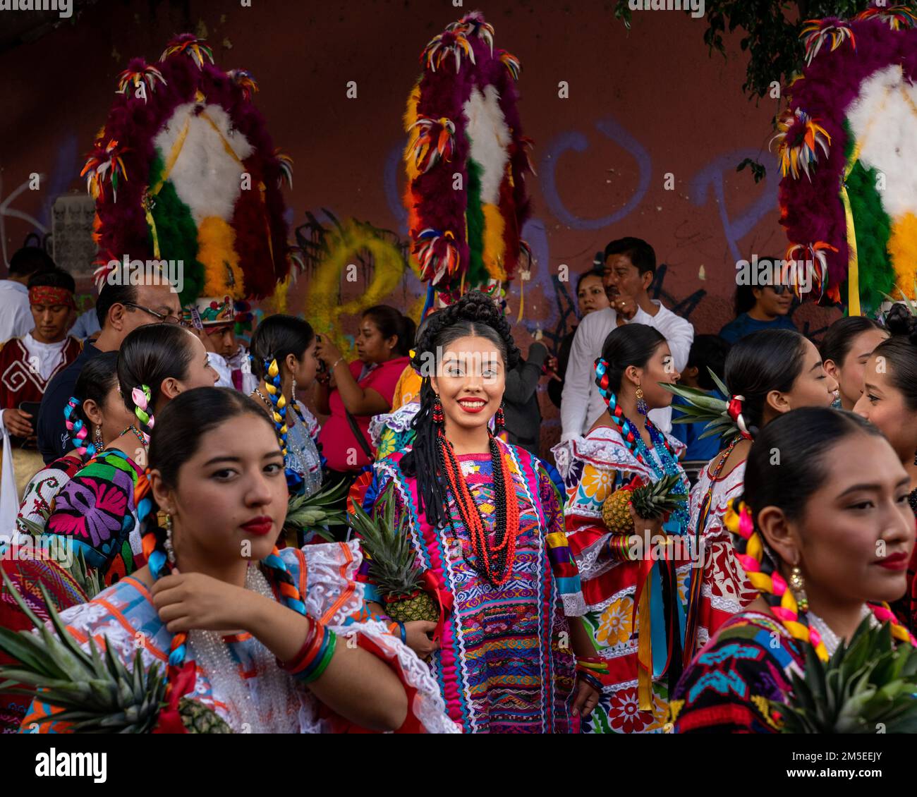 A Flor de Piña dancer from San Juan Bautista Tuxtepec smiles before a ...