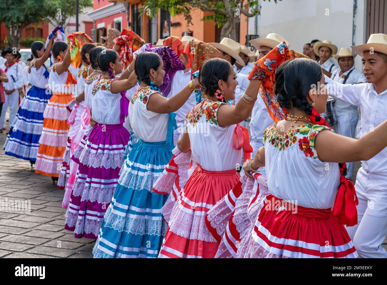 Dancers in traditional dress from Santiago Pinotepa Nacional in a ...