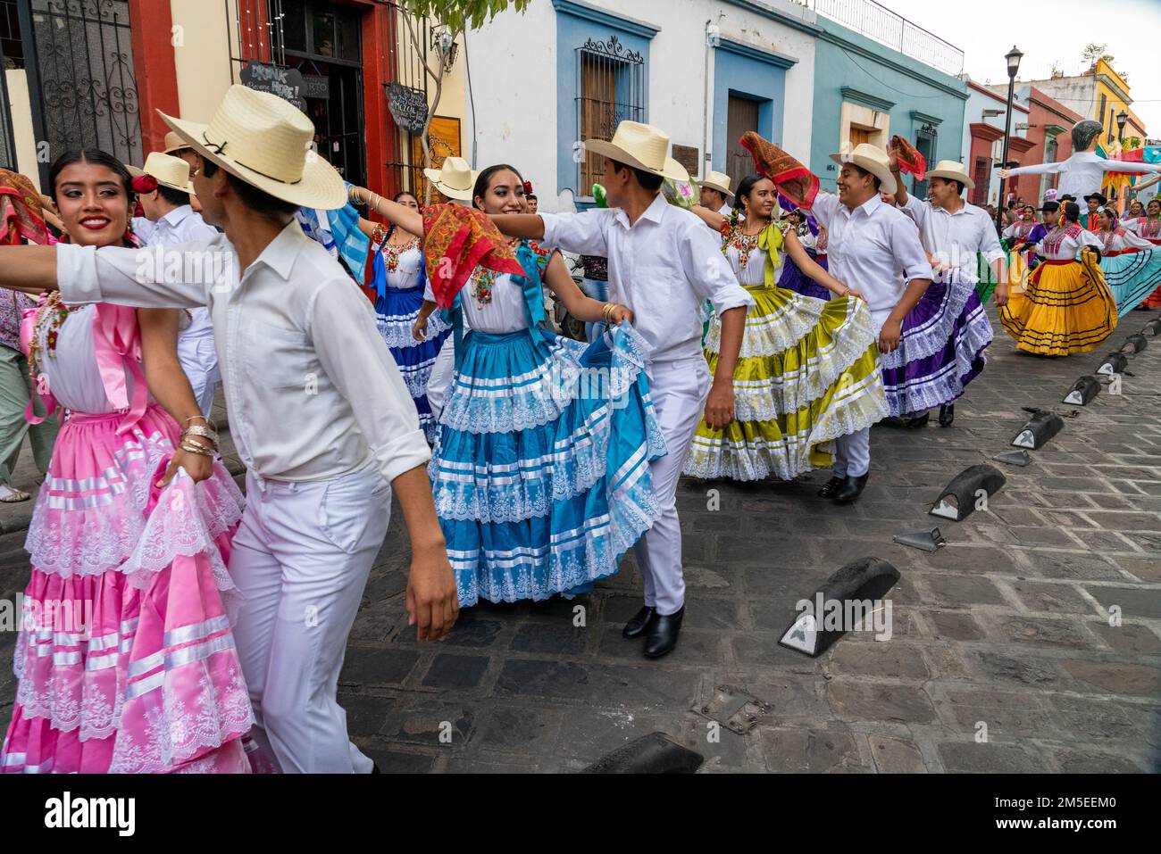 Dancers in traditional dress from Santiago Pinotepa Nacional in a ...