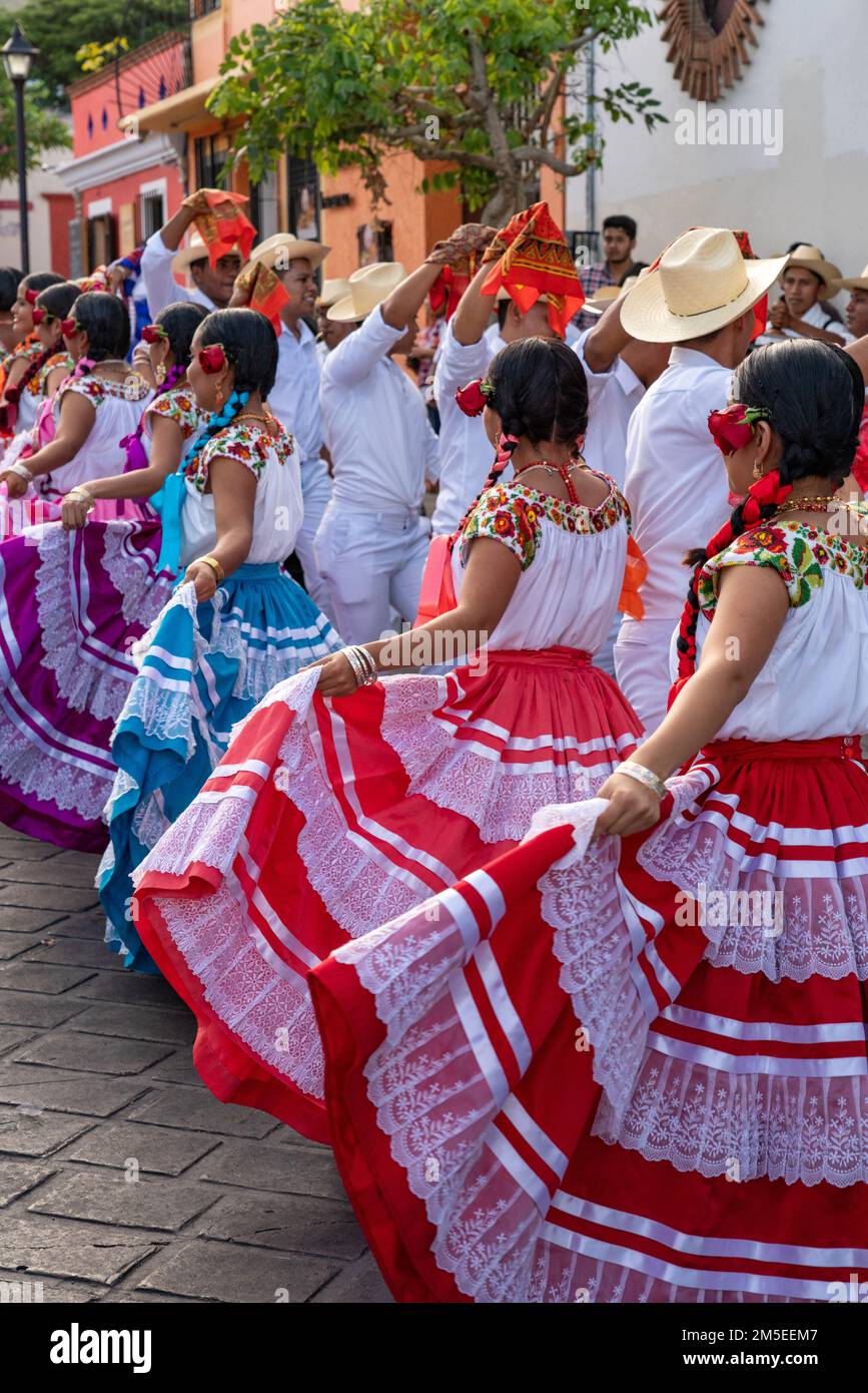 Dancers in traditional dress from Santiago Pinotepa Nacional in a ...