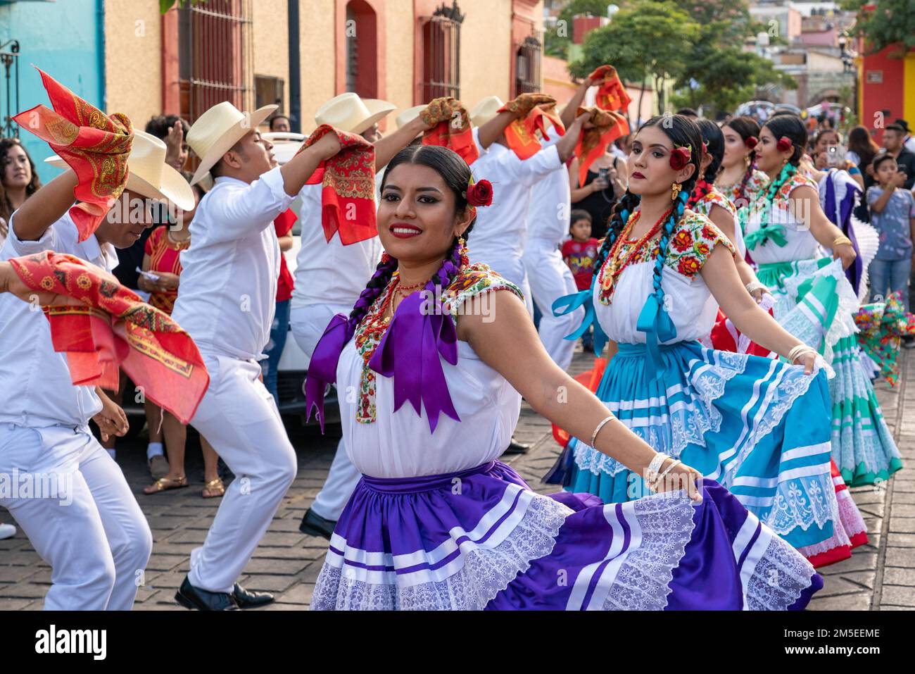 Dancers in traditional dress from Santiago Pinotepa Nacional in a ...