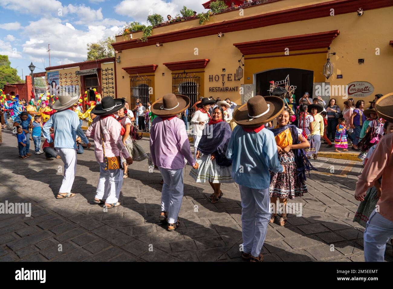 Dancers performing a folk dance from San Pablo Huixtepec during a ...