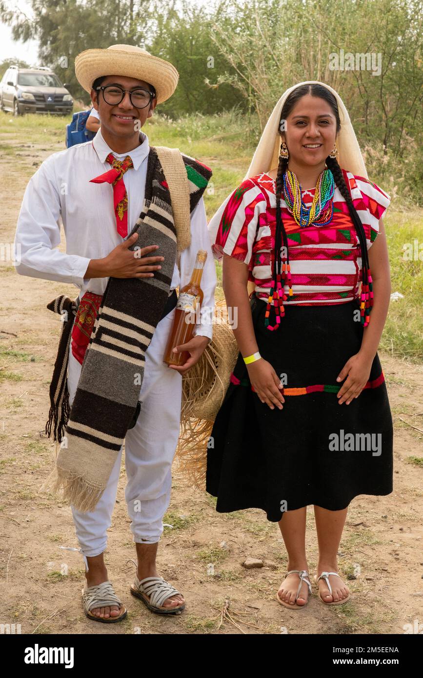 A couple of folk dancers in traditional dress from Tlaxiaco at the ...