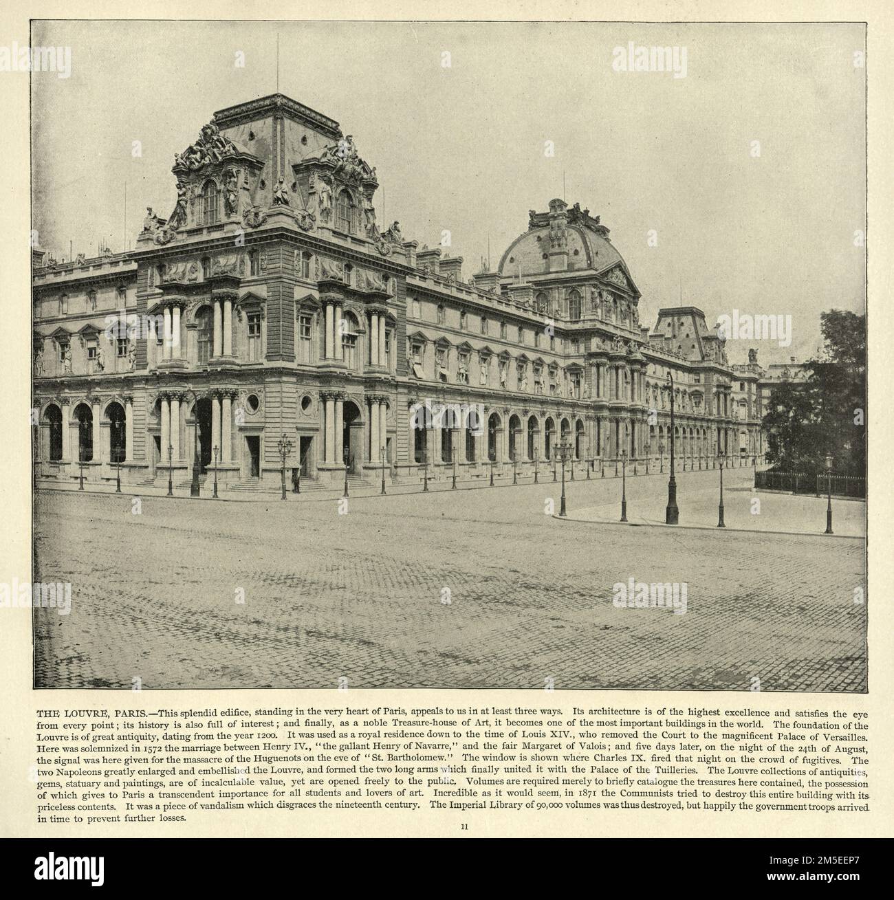 Vintage illustration after a photograph of the Louvre, Paris, 1890s ...