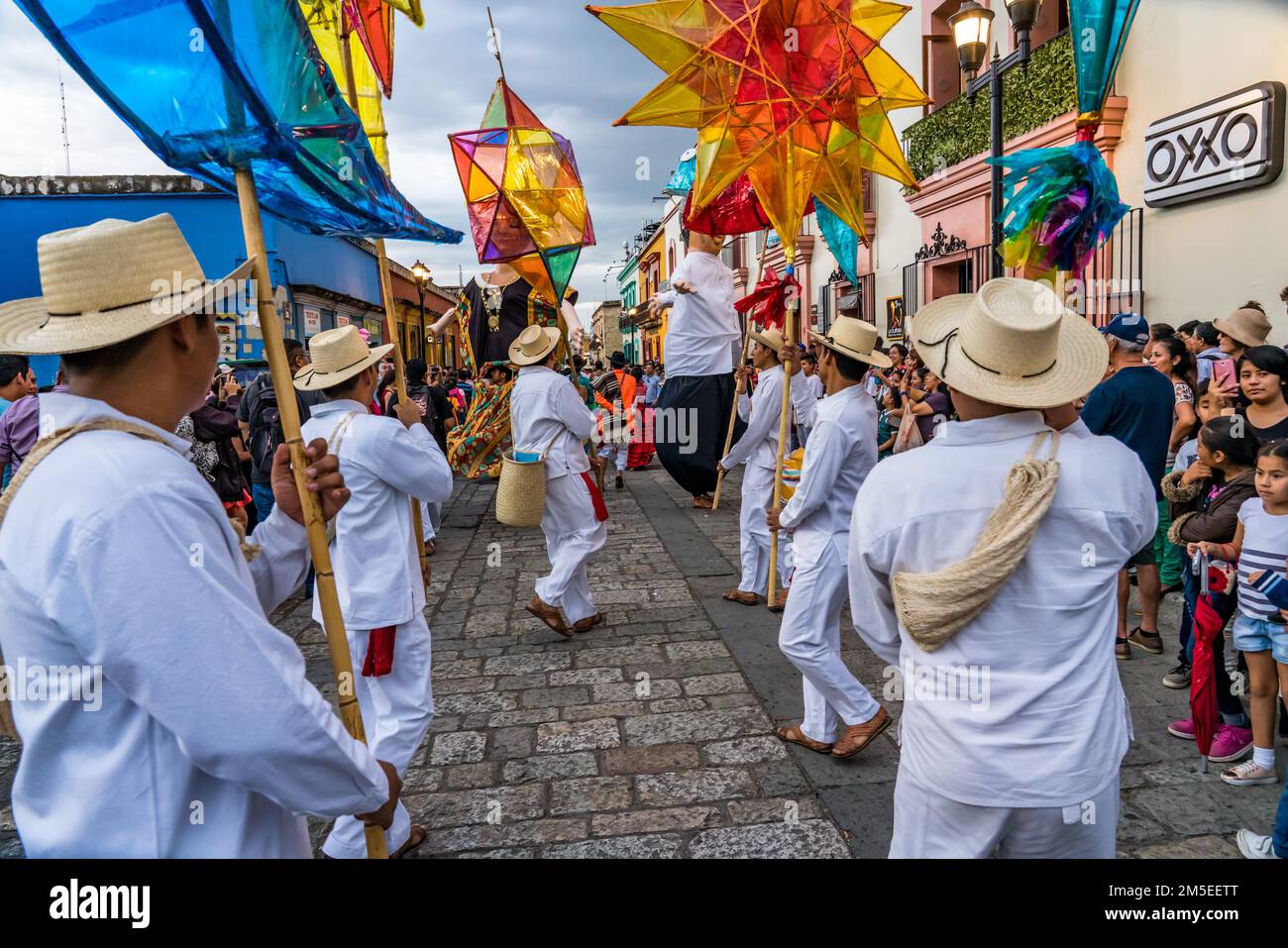 Farolero dancers representing lamplighters with their stylized lanterns ...