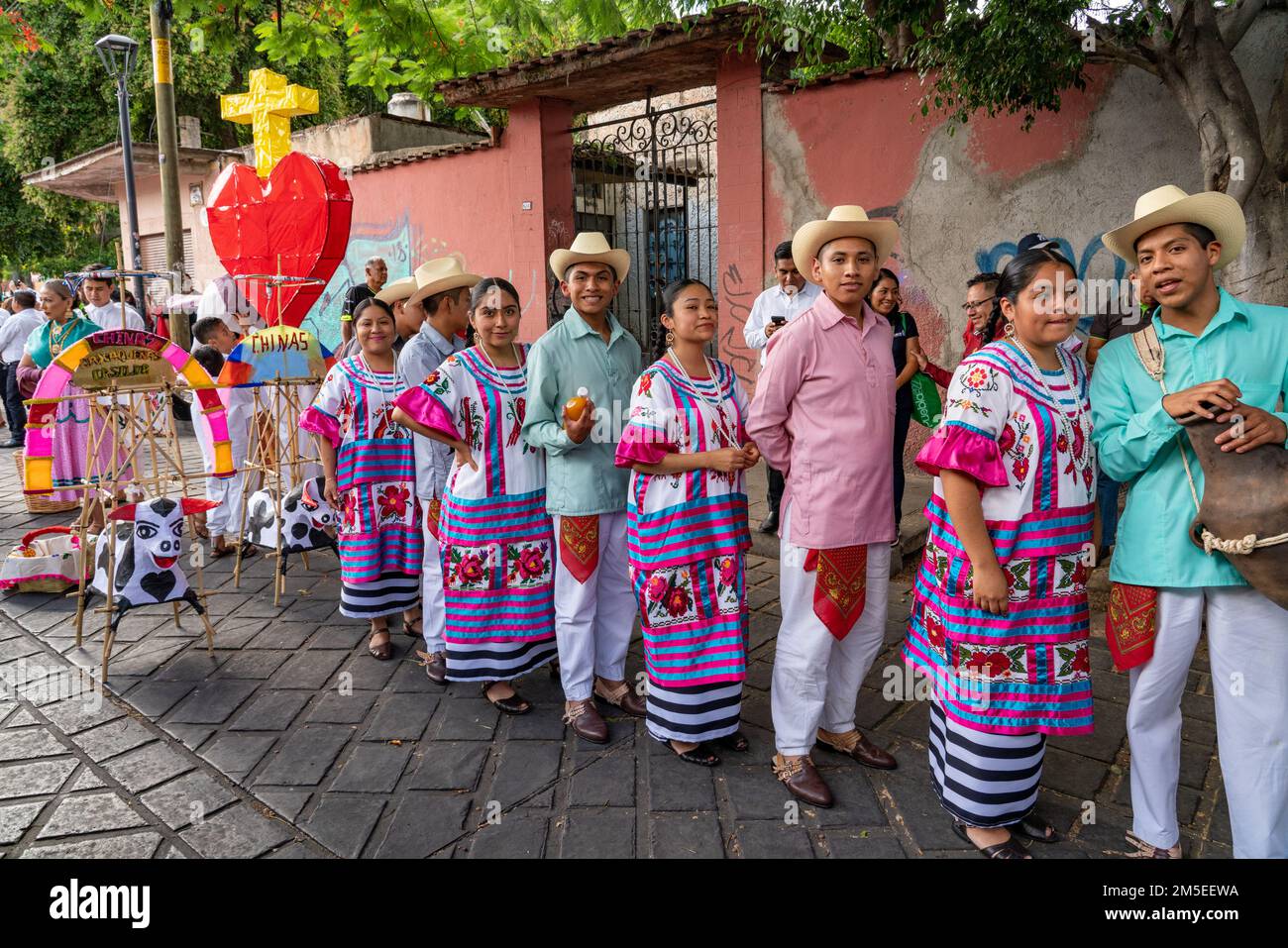 Folk dancers from Huautla de Jimenez in traditional dress in Oaxaca ...