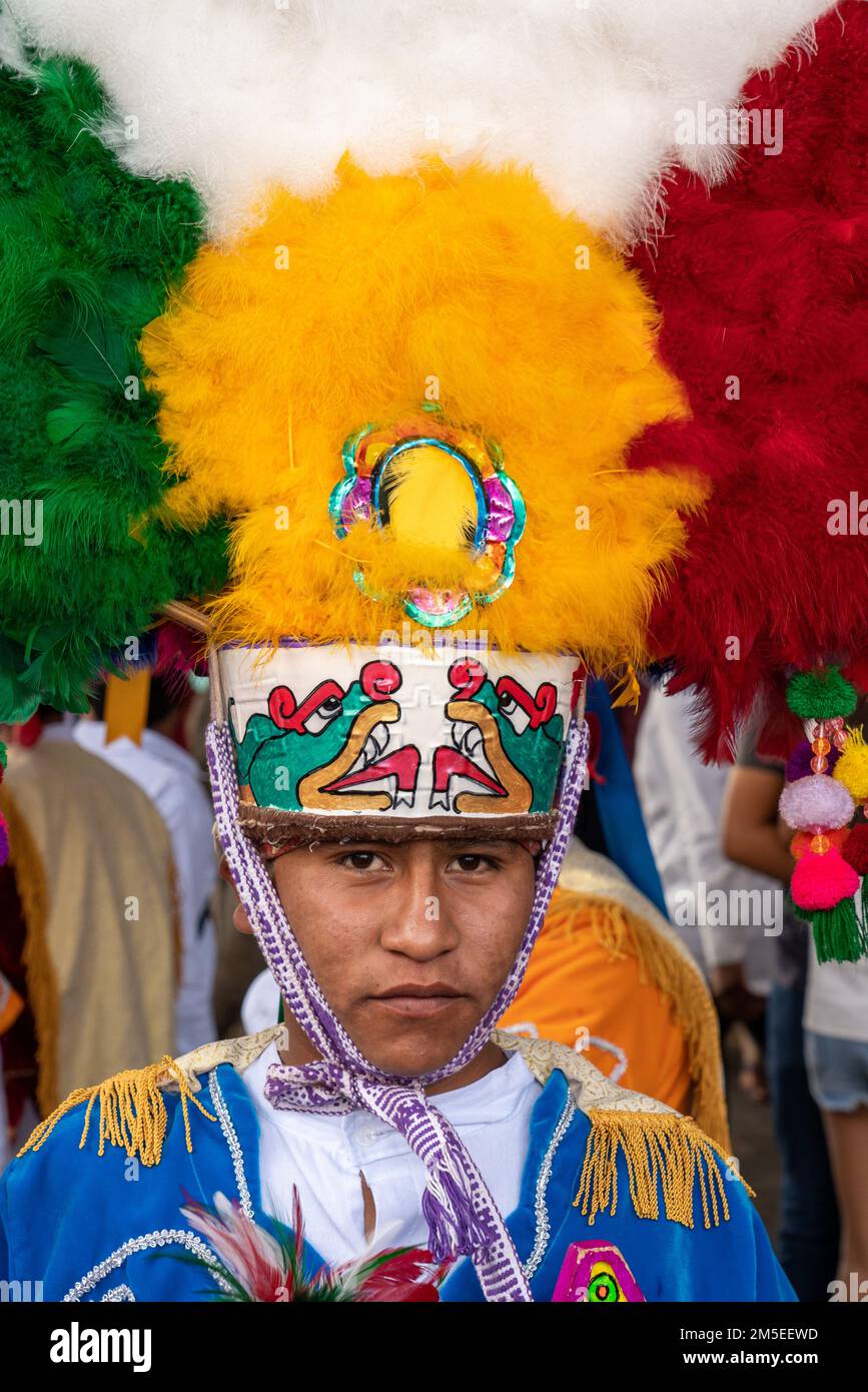 An Aztec warrior dancer from the Danza la Pluma at the Guelaguetza ...