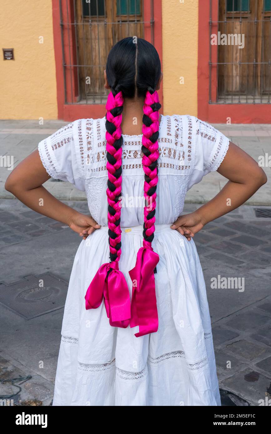 Braids of a dancer from the Chinas Oaxaquenas dance troupe at the ...