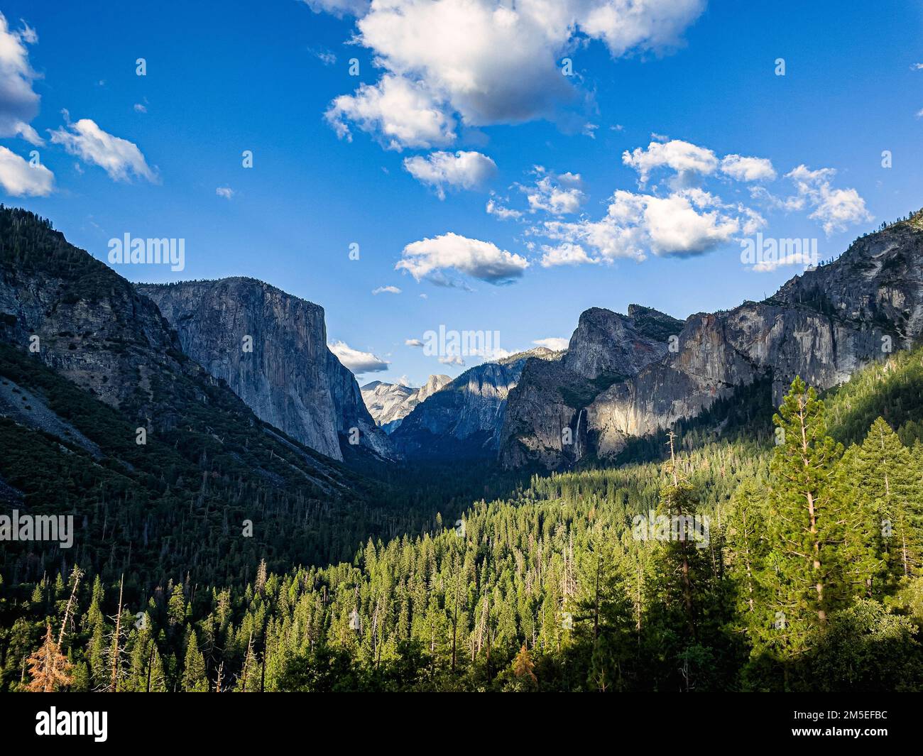 A beautiful shot of a bright blue sky over the Yosemite Valley Stock ...