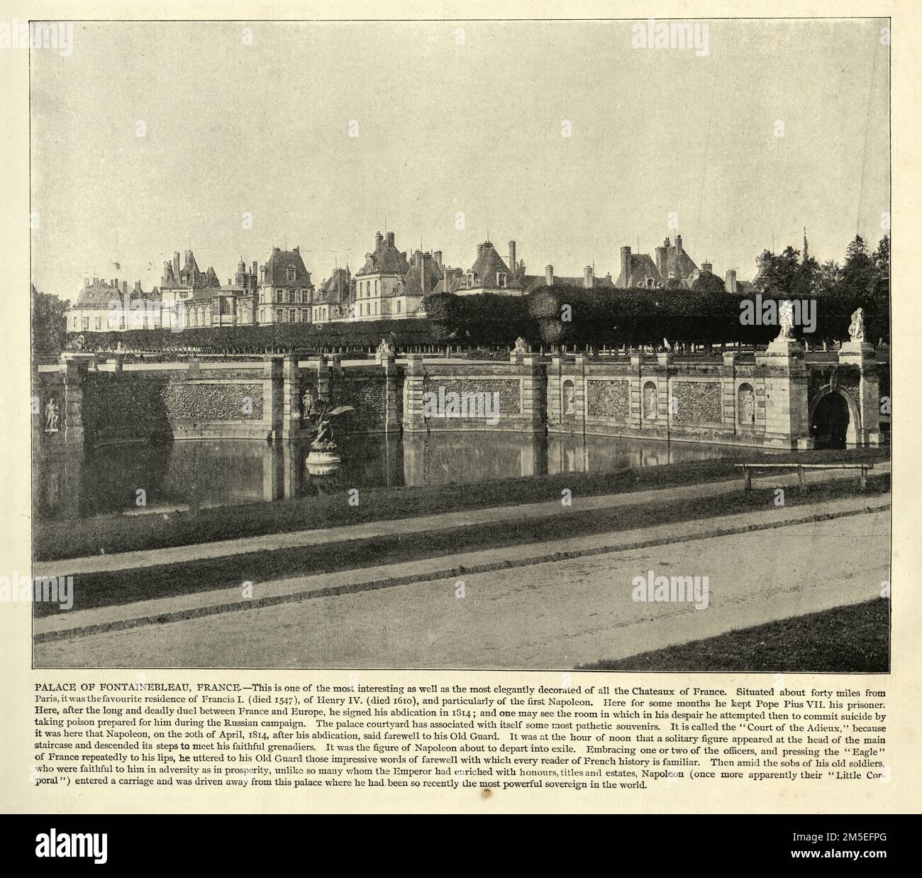 Vintage after a photograph of the Gardens and Palace of Fontainebleau ...