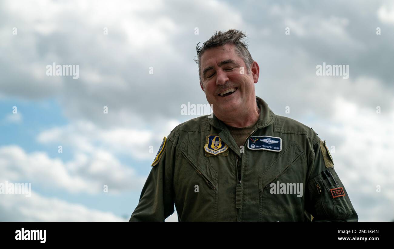 Col. Sean Bittner, 413th Flight Test Group commander, shares a smile ...