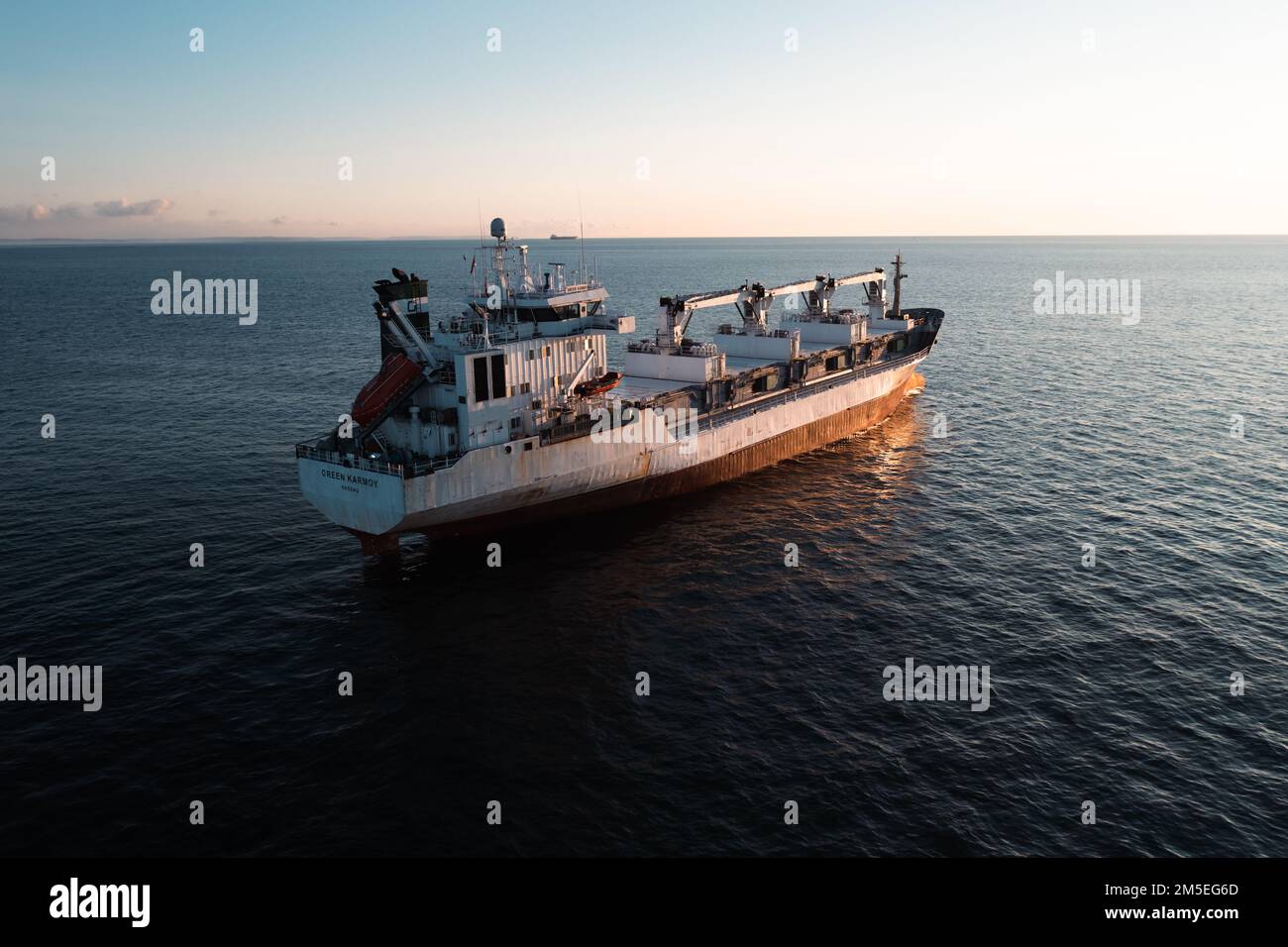 AT SEA, UK - SEPTEMBER 21, 2022. The Green Karmoy is a refrigerated ...