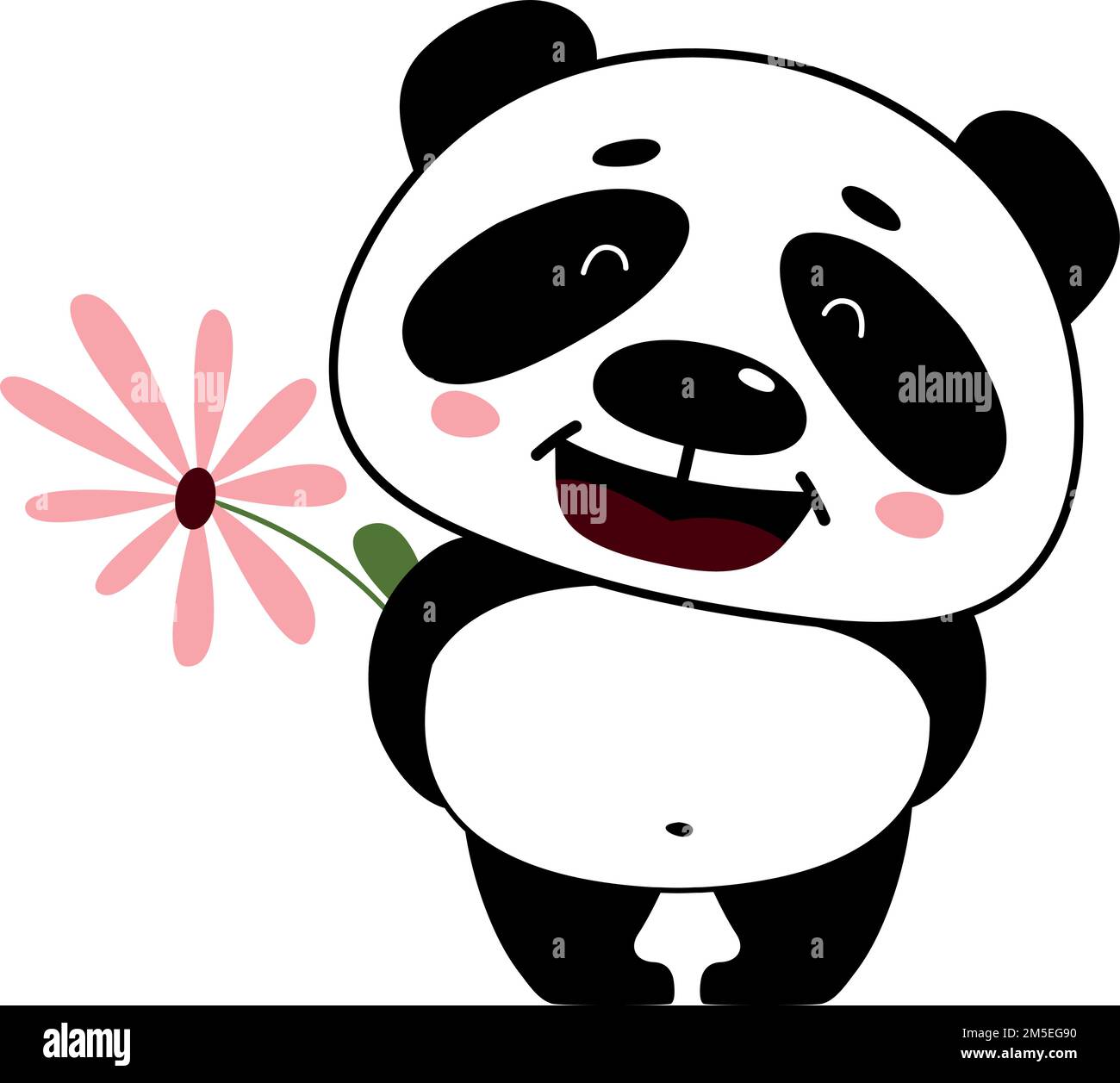 Romantic panda with flower. Cute cartoon baby bear Stock Vector Image ...