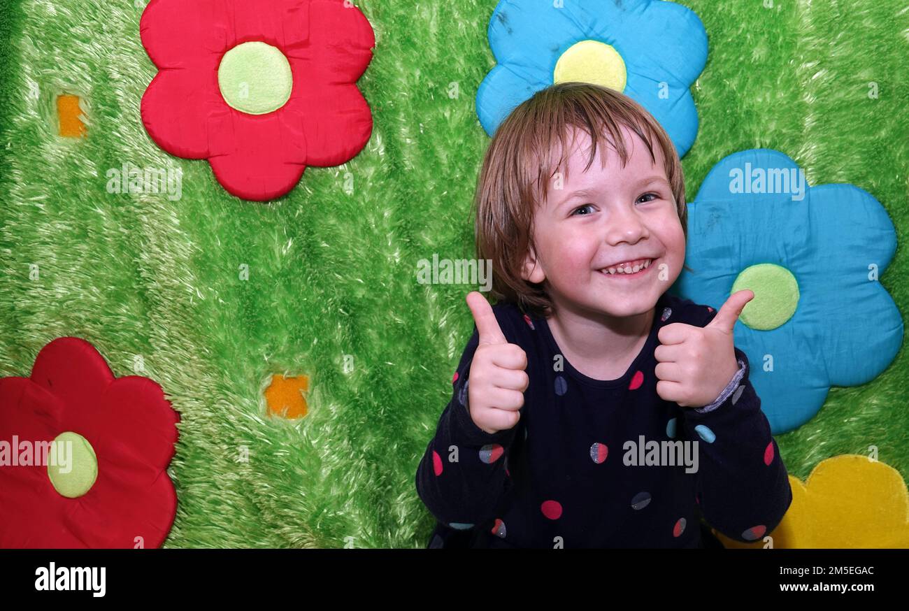Kiev, Ukraine April 21, 2018: Girl shows how fun and good she is Stock ...