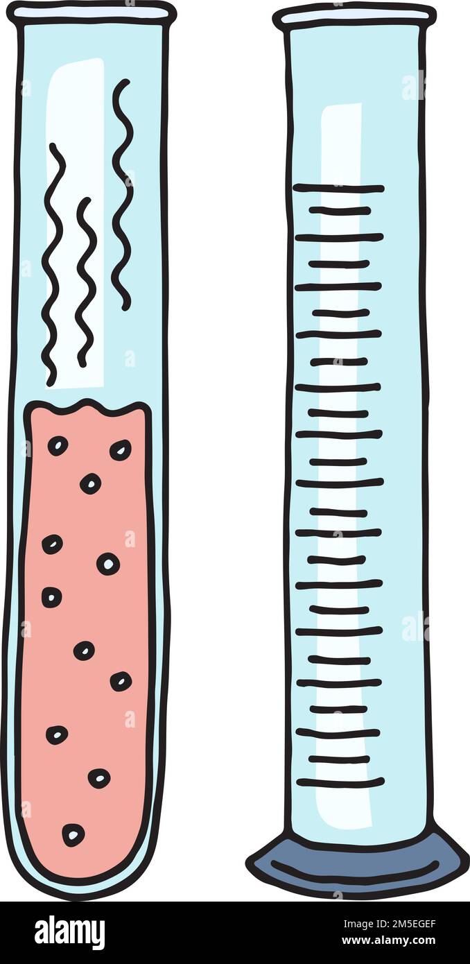 Chemical glass cylinder. Laboratory equipment color doodle Stock Vector ...