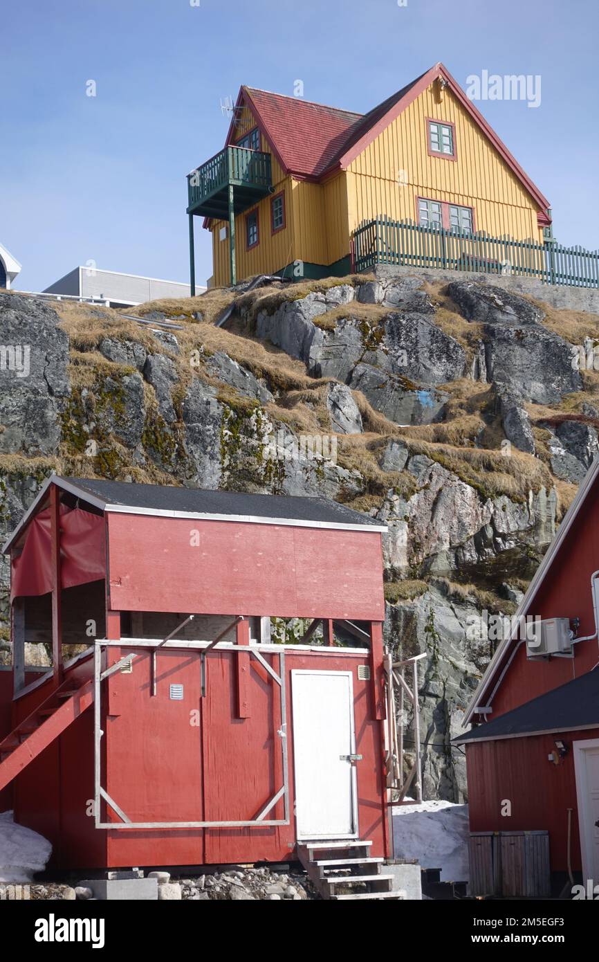 Colorful Homes Dot the Coast of Greenland Stock Photo - Alamy