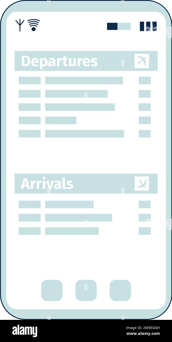 Airport schedule app. Arrival and departures plane on smartphone screen ...