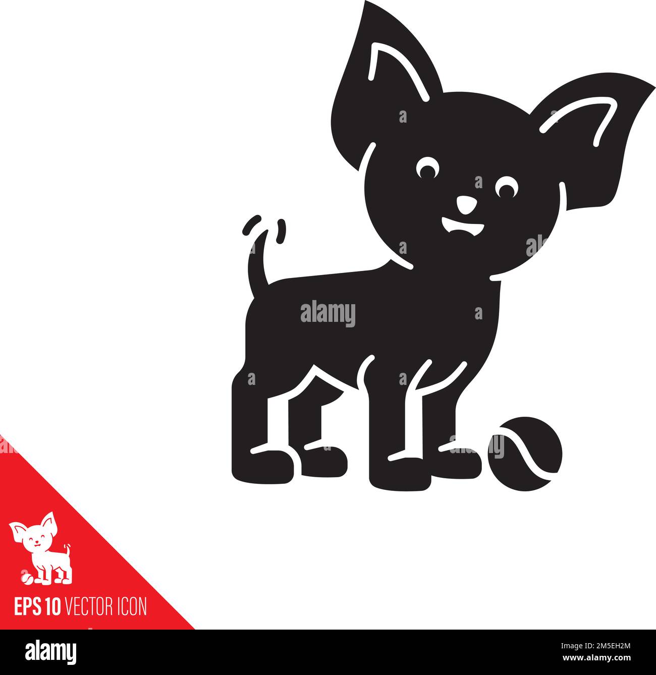 Dog puppy with tennis ball wagging tail vector glyph icon. Playful pet ...