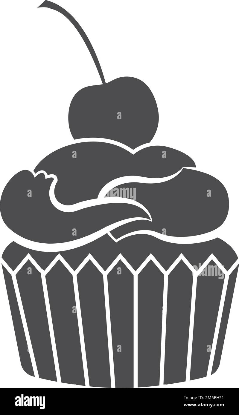 Black cupcake silhouette. Sweet cherry pastry sign Stock Vector Image ...