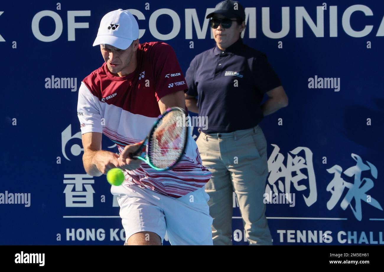 Hubert Hurkacz in action against Wu Yibing at Hong Kong International ...