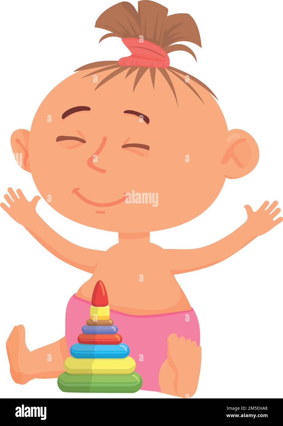 Smiling toddler playing with pyramid toy. Happy baby Stock Vector Image ...