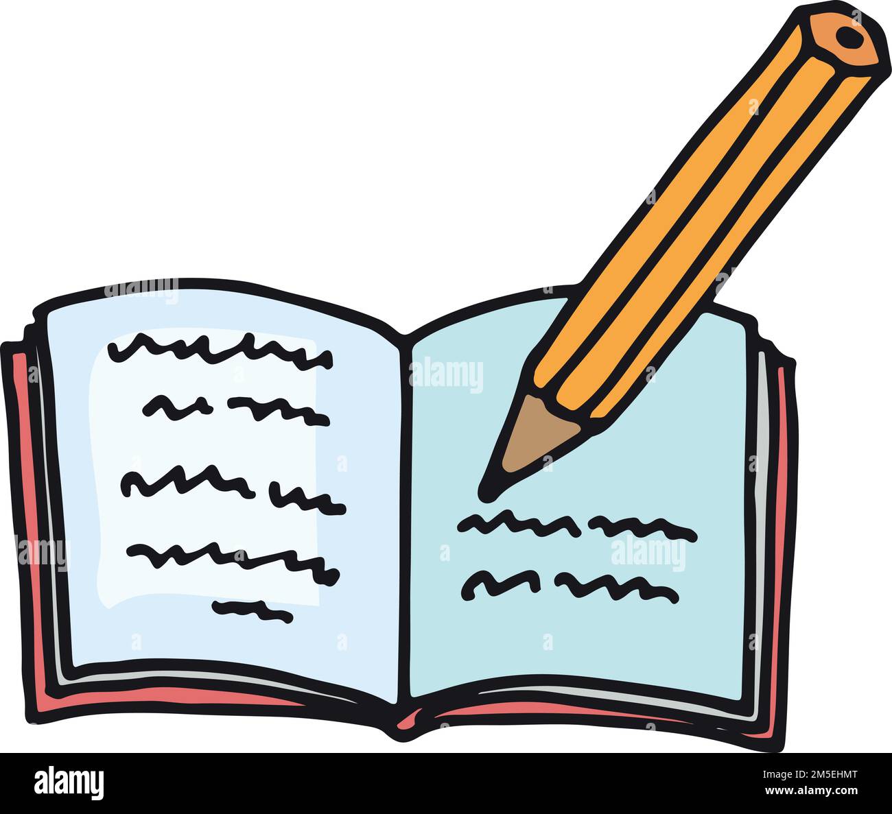 Pencil writing in textbook. Color doodle school icon Stock Vector Image ...