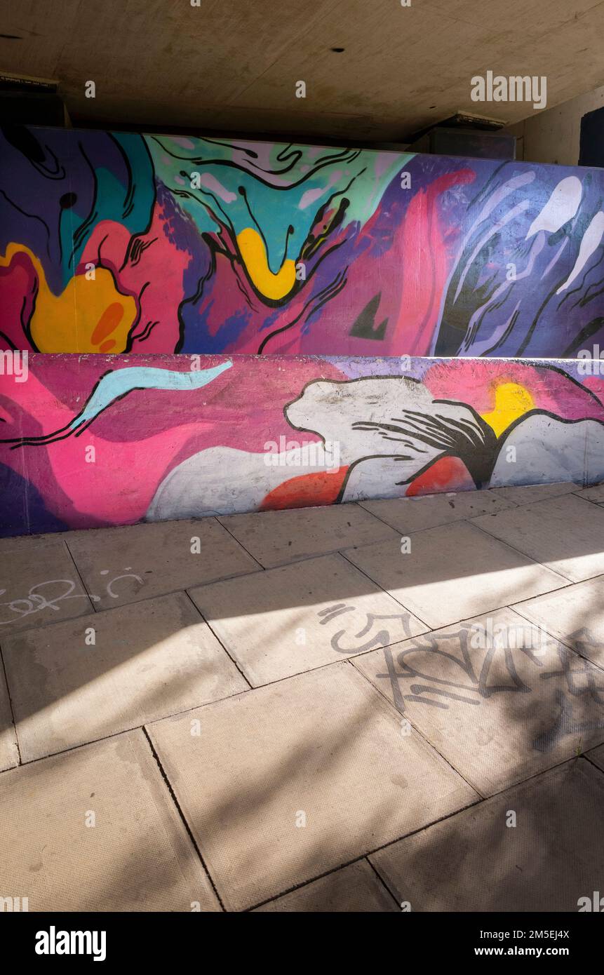 Grafitti under a road bridge of the A299 Thaney Way at Whitstable Kent ...