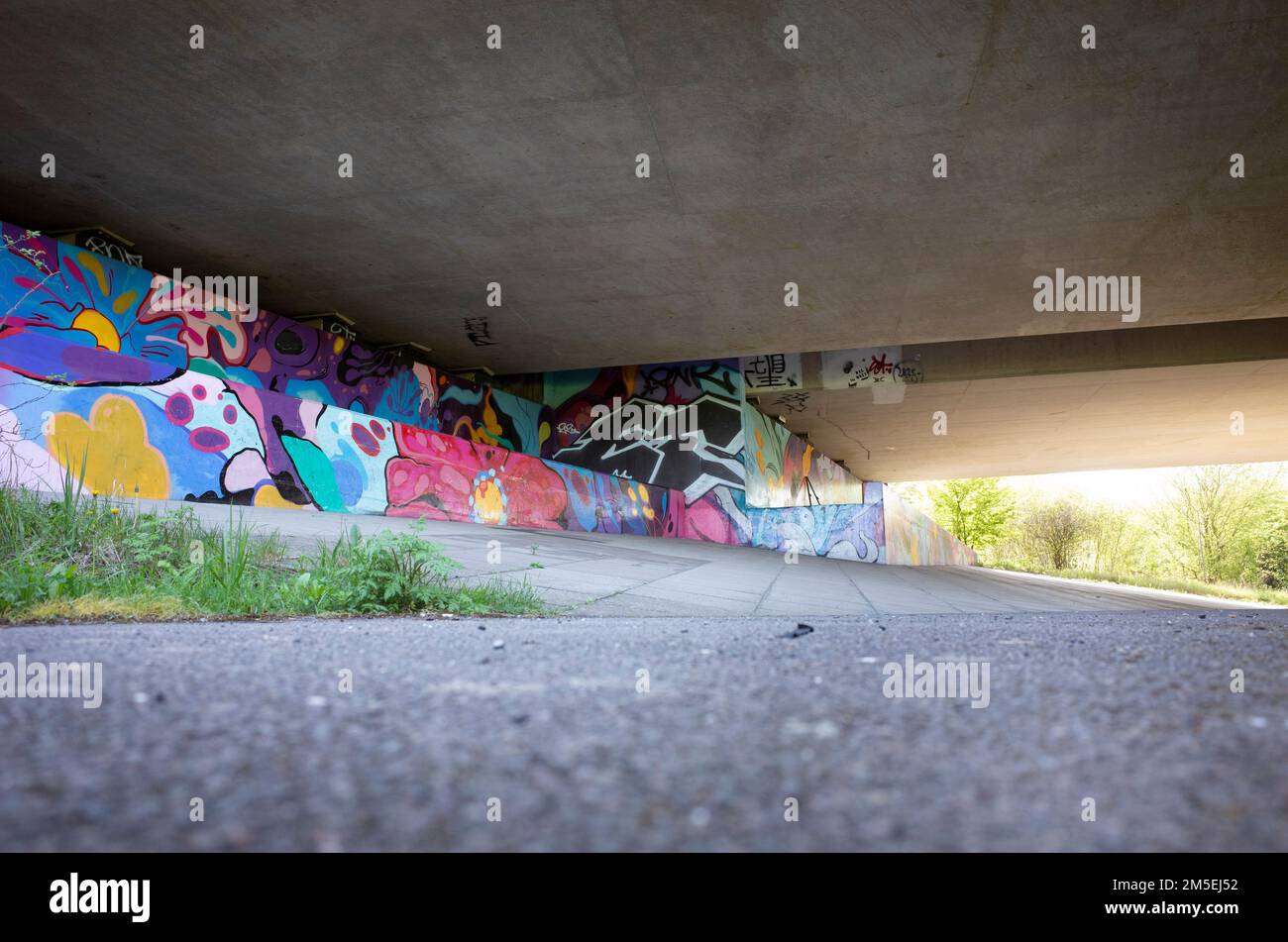 Grafitti under a road bridge of the A299 Thaney Way at Whitstable Kent ...