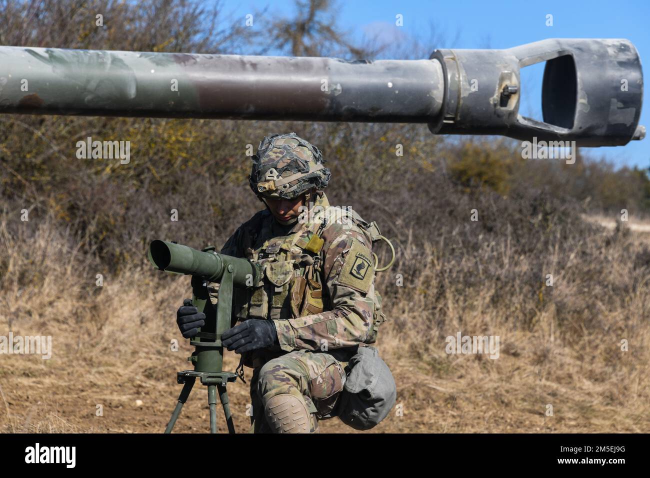 A U.S. Soldier, assigned to Battery B, 4th Battalion, 319th Airborne ...