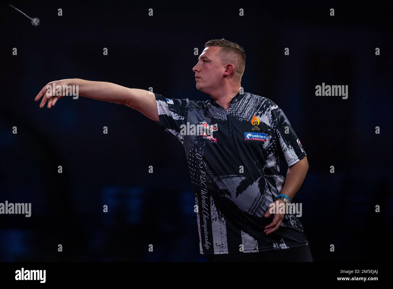 Chris Dobey in action during day eleven of the Cazoo World Darts ...