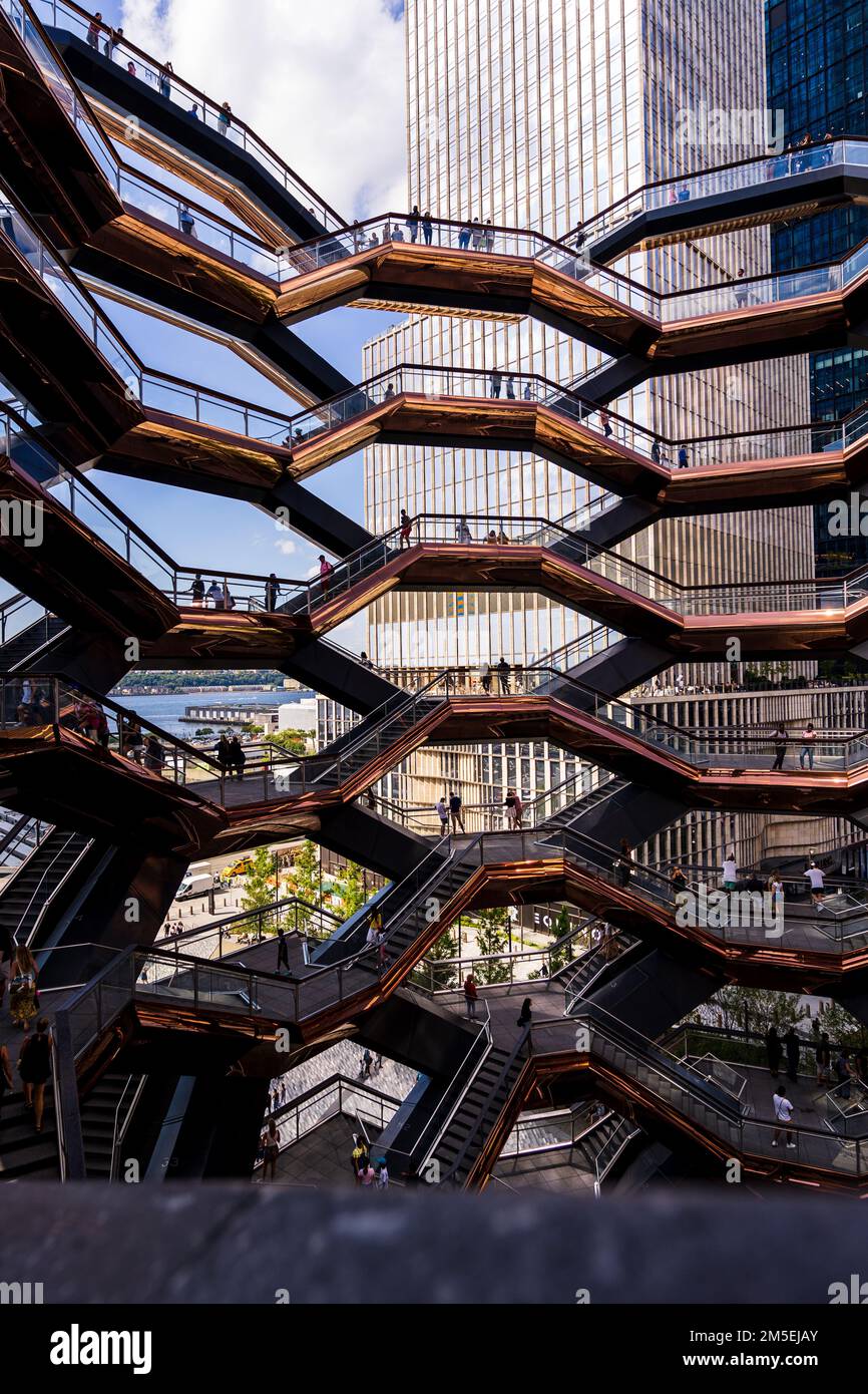 A vertical shot of the inside of the Oculus building in Hudson Yards ...