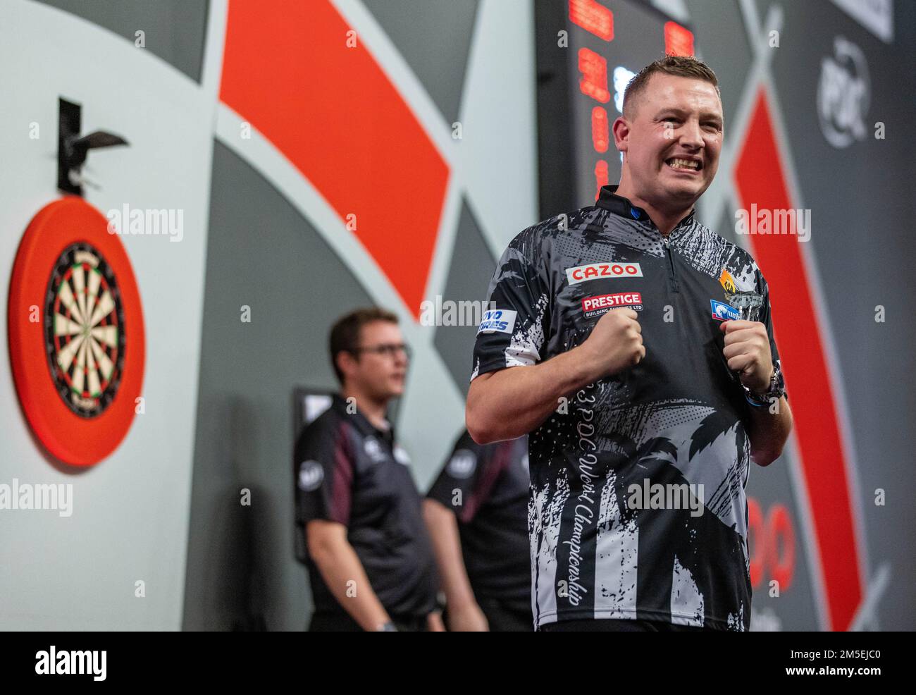 Chris Dobey celebrates winning against Gary Anderson during day eleven ...