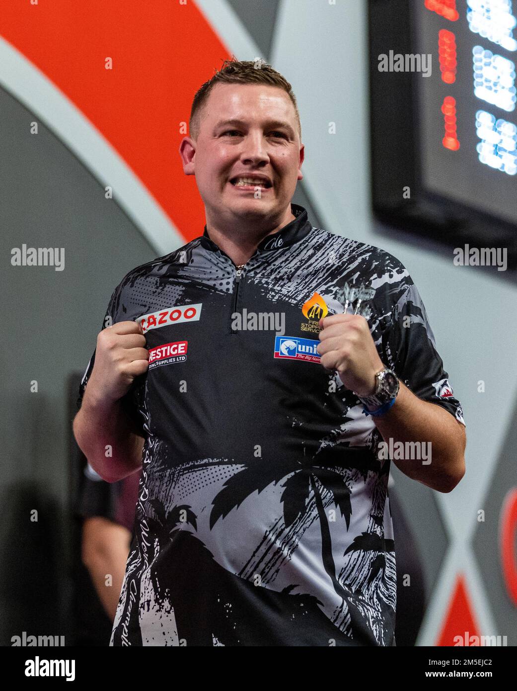 Chris Dobey celebrates winning against Gary Anderson during day eleven ...