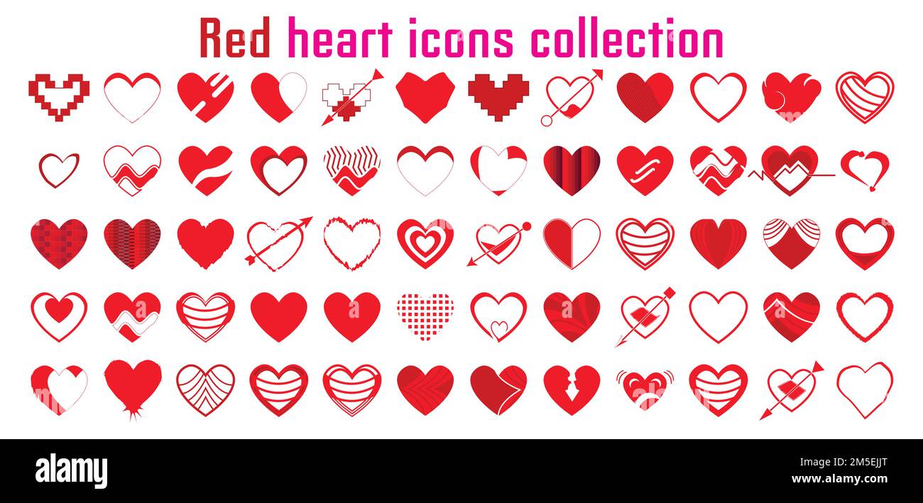 Red heart icons collection. Different styles of heart set. Red heart ...