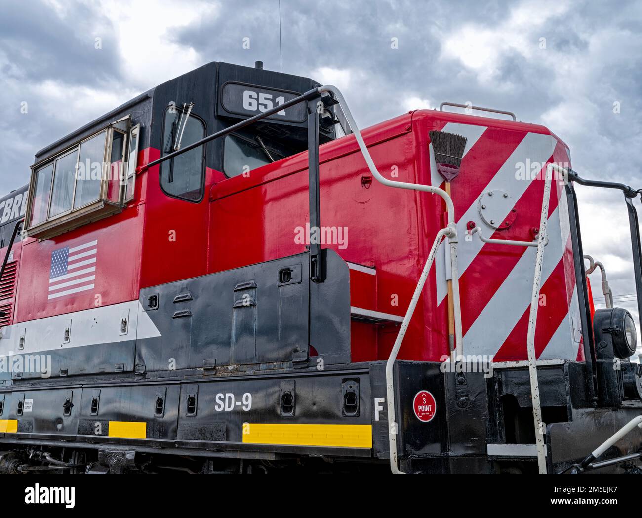 The cab of locomotive 651 parked at the Columbia Basin Railroad Yard in Warden, Washington, USA ...