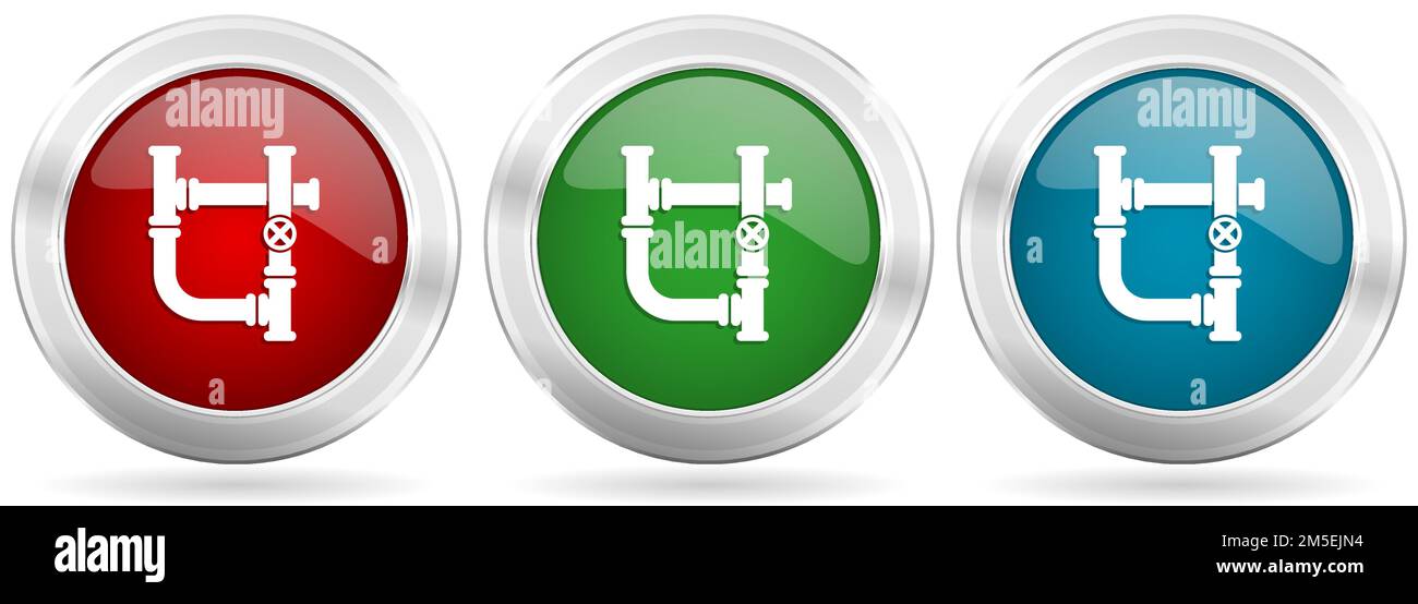 Pipeline, tube, pipe and industrial vector icon set. Red, blue and ...