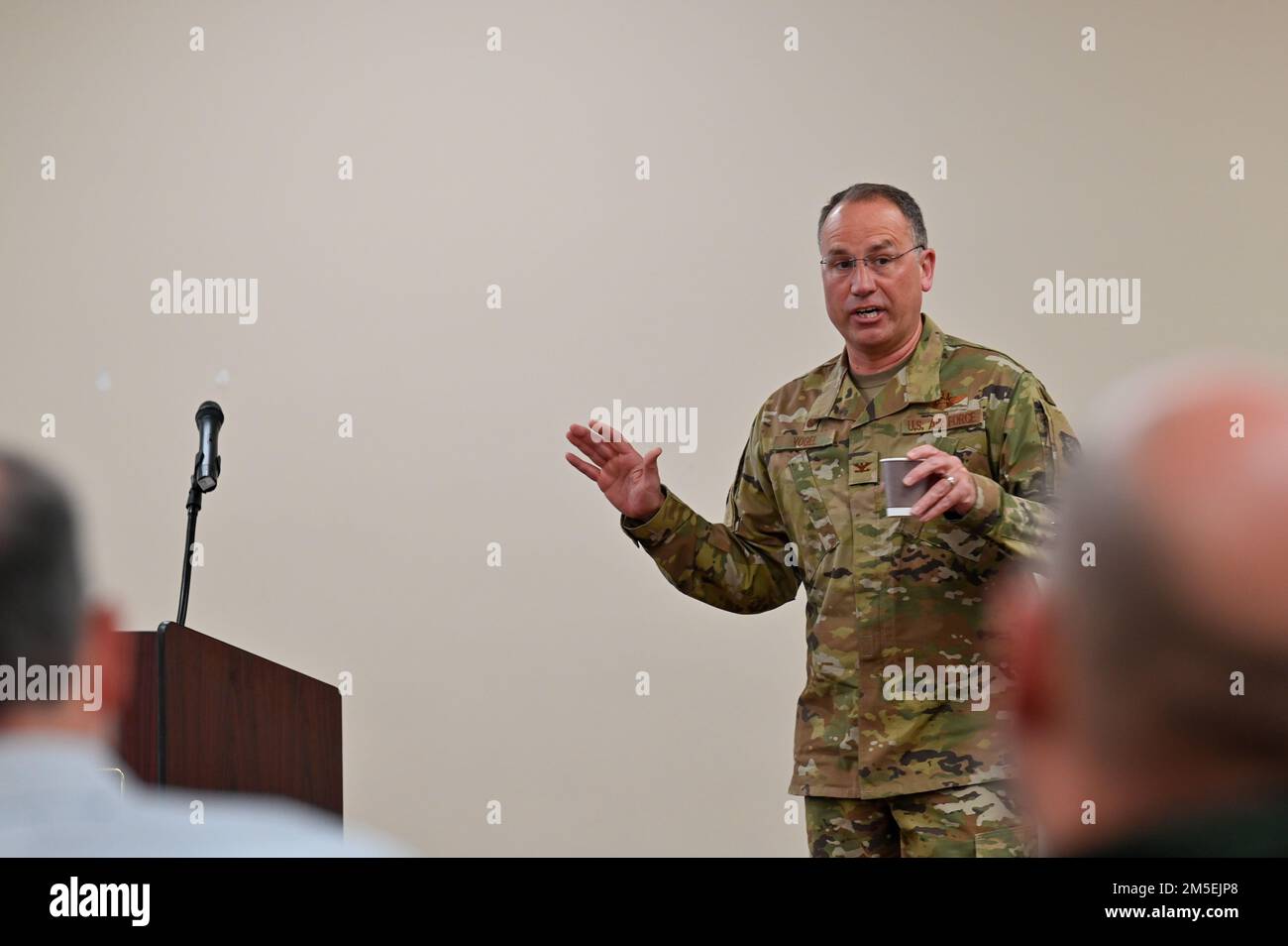 Colonel Nate Vogel, 22nd Air Refueling Wing commander, meets with the ...
